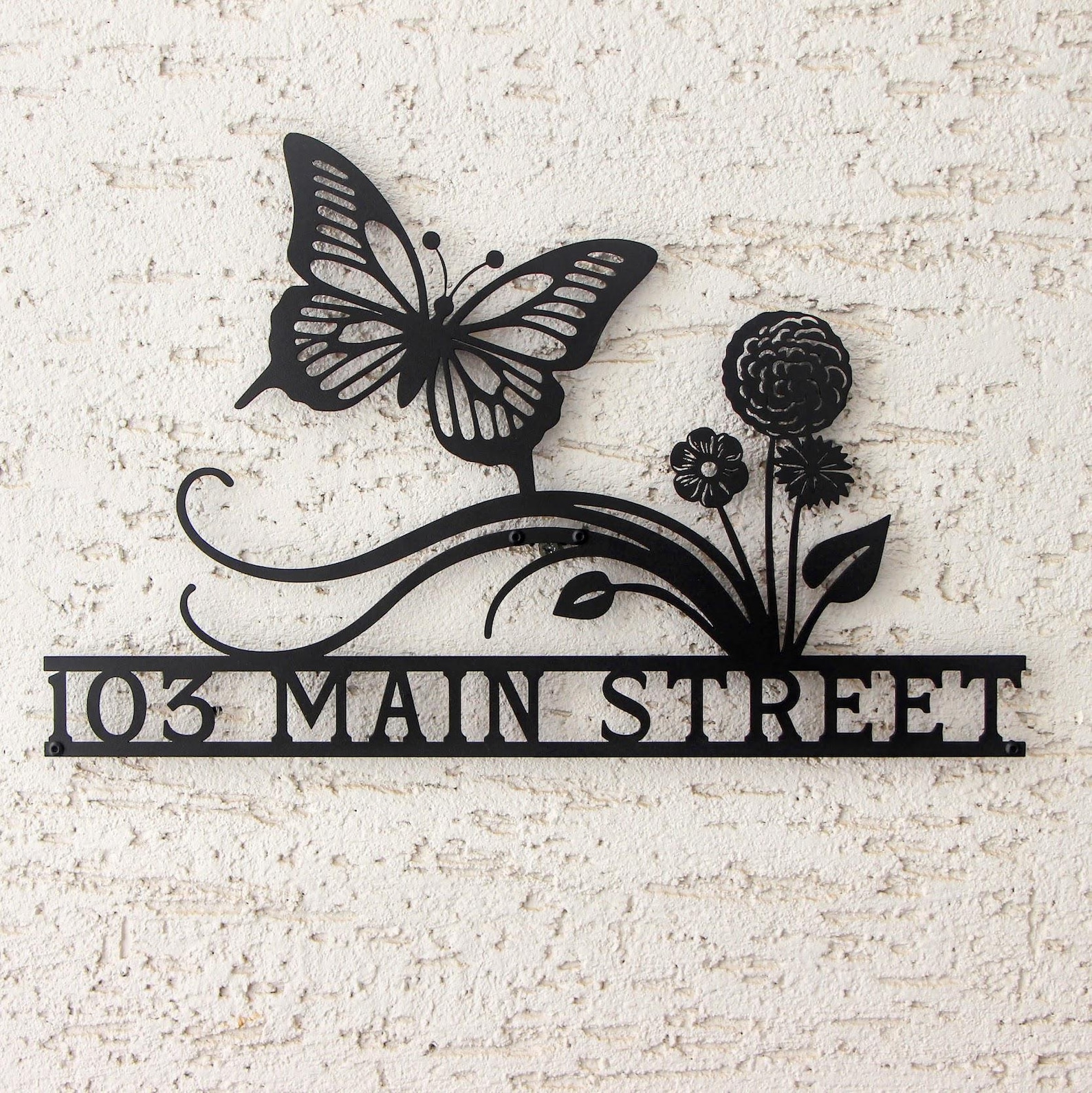 Butterfly With Flowers Custom House Number Sign, Custom Metal Sign ...