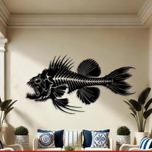 Giant Fishbones Metal Wall Art, Nautical Bathroom Decor, Beach House ...