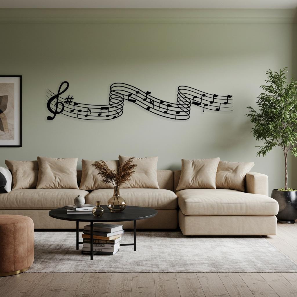 Horizontal Music Wall Art, Metal Notes Decor for Piano Room, Treble ...