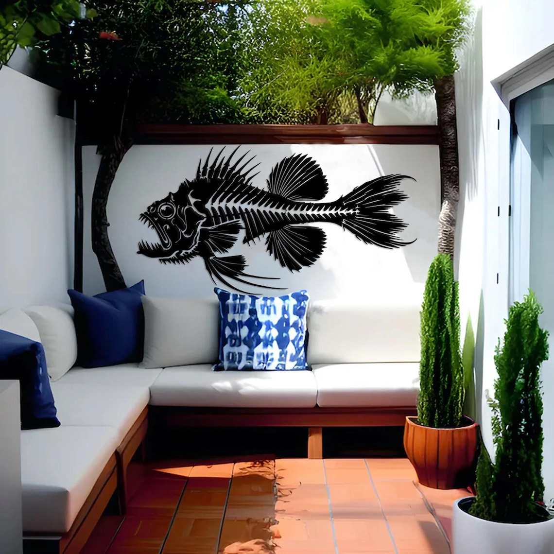 Giant Fishbones Metal Wall Art, Nautical Bathroom Decor, Beach House ...