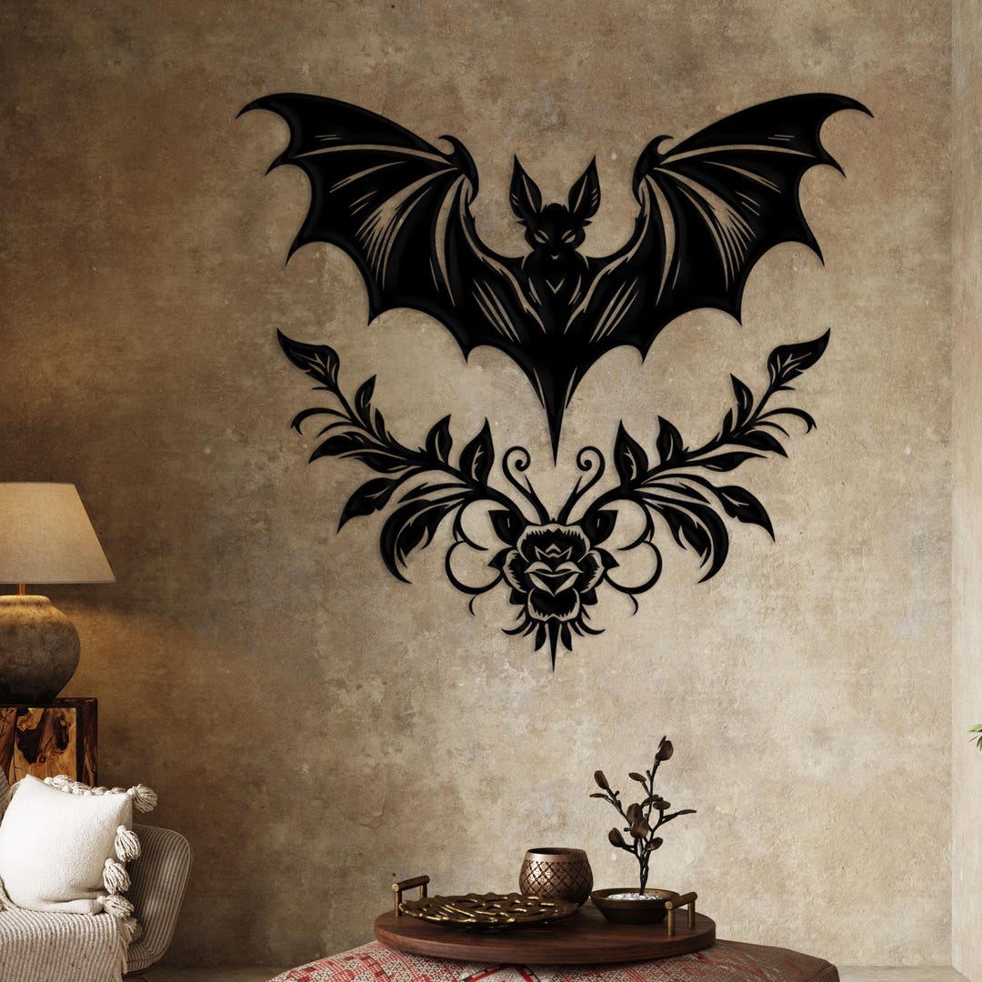 Victorian Gothic Metal Wall Decor, Gothic Bat and Rose Living Room ...