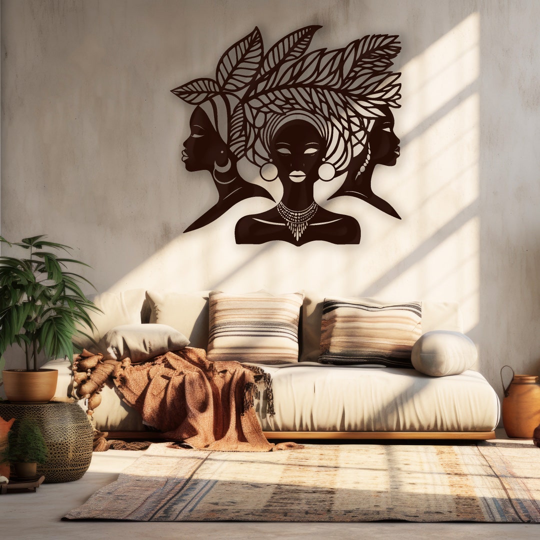 Majestic African Metal Wall Art, Modern African Wall Decor, African Women Living Room Wall Art ...