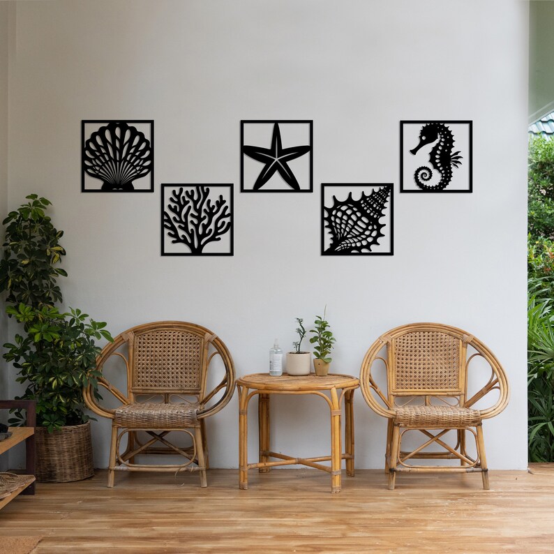 Coastal Metal Wall Art, Tropical Wall Art Sets, Beach House Wall Decor ...