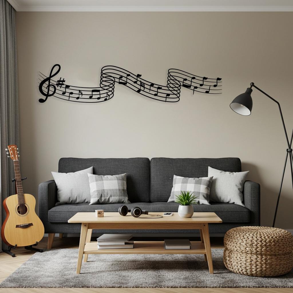 Horizontal Music Wall Art, Metal Notes Decor for Piano Room, Treble ...