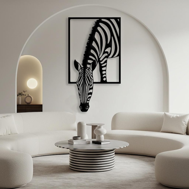 Zebra Metal Wall Art, Modern Safari Animal Decor, Minimalist Jungle ...
