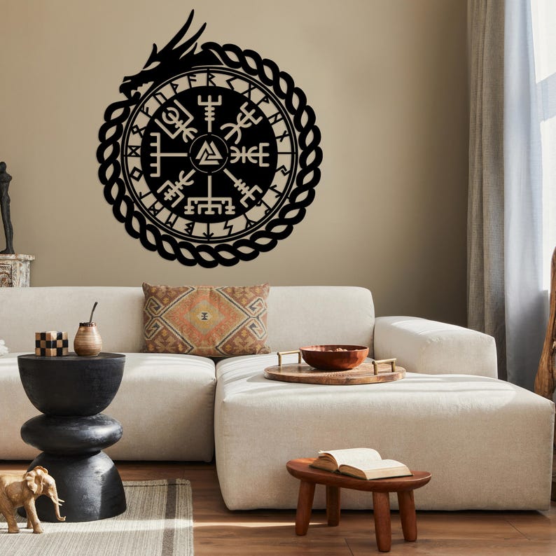 Majestic Ouroboros With Vegvisir Wall Decor, Viking Compass Wall Art ...