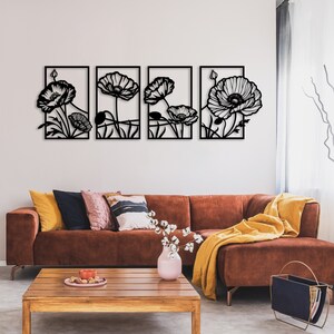Metal Poppy Wall Art, Red Poppy Decor, Boho Wall Decor Living Room ...