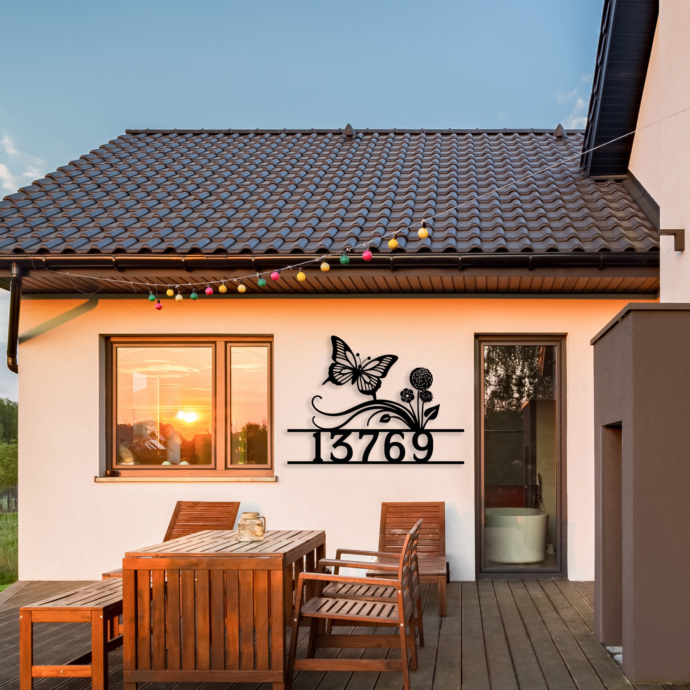 Butterfly With Flowers Custom House Number Sign, Custom Metal Sign ...