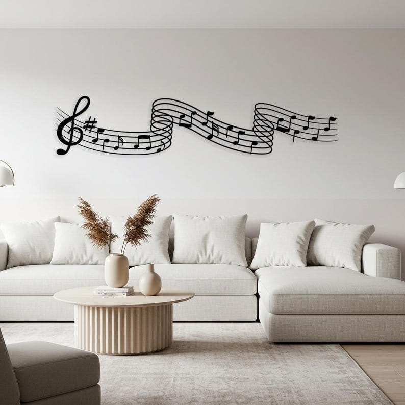 Horizontal Music Wall Art, Metal Notes Decor for Piano Room, Treble ...