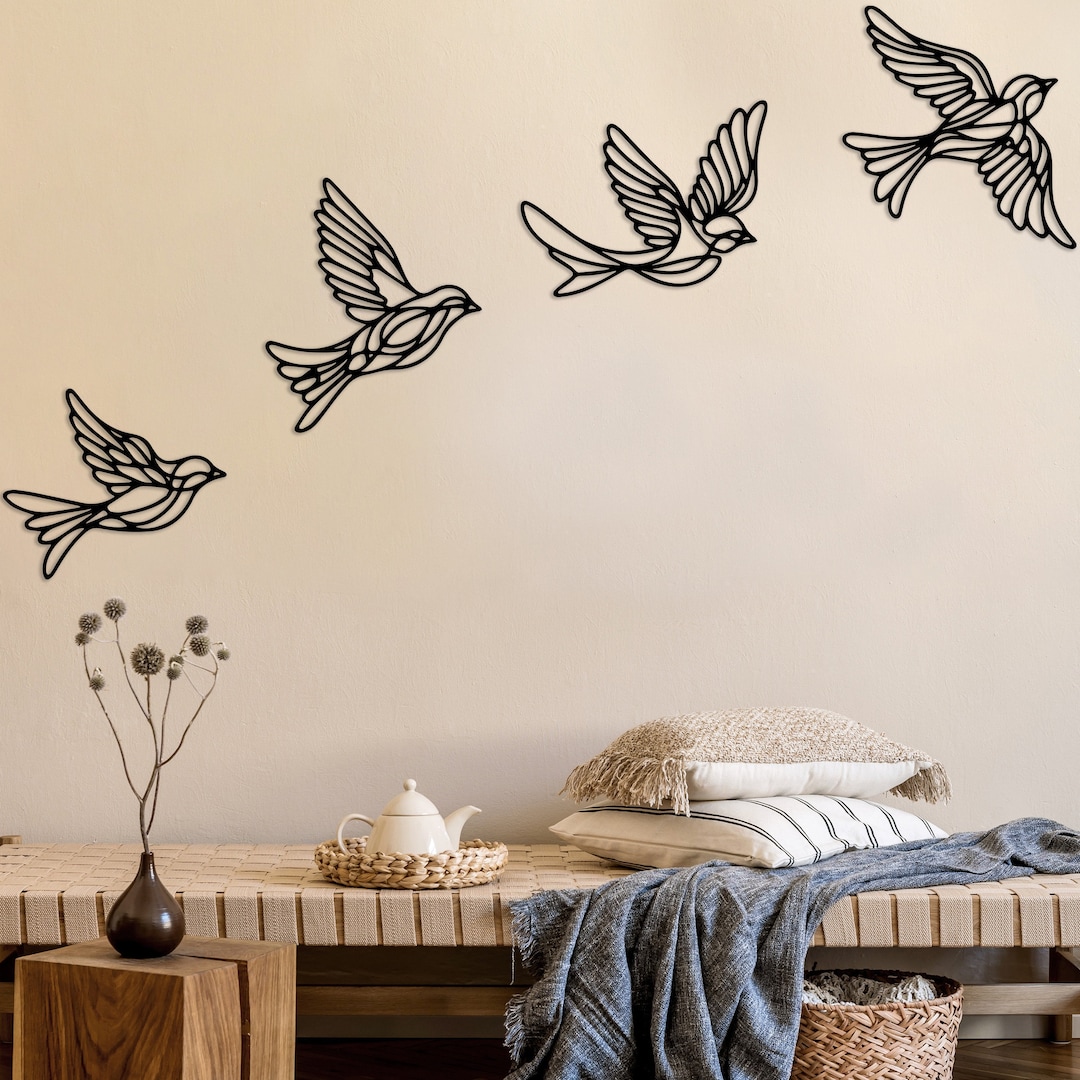 Gold Metal Bird Wall Art, Freedom Birds Wall Decor, Modern Line Art ...