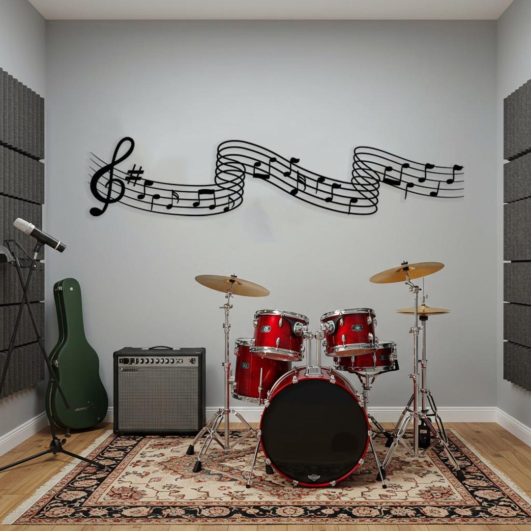Horizontal Music Wall Art, Metal Notes Decor for Piano Room, Treble ...