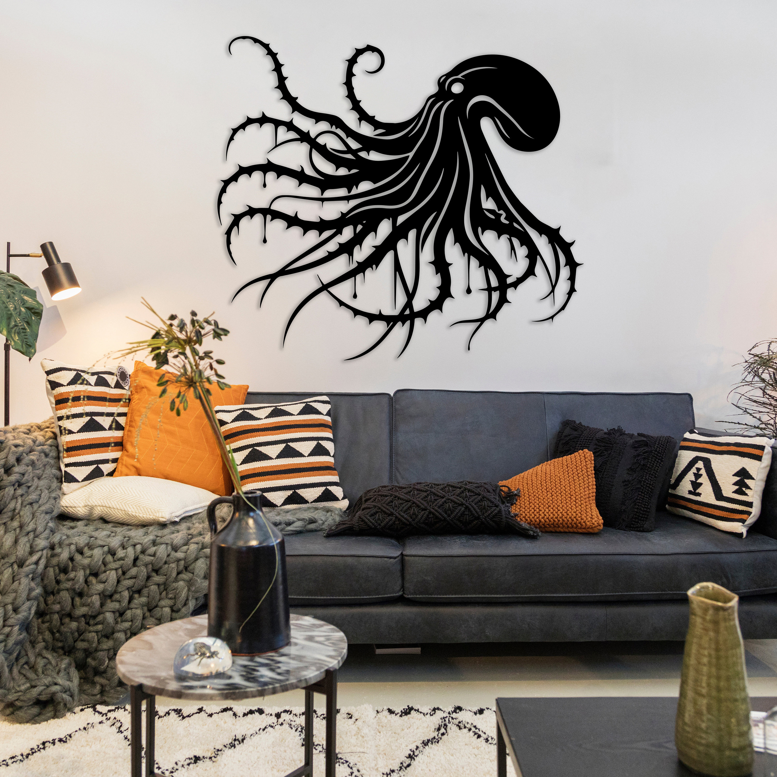 Spooky Octopus Metal Wall Art, Kraken Metal Wall Decor, Nautical ...