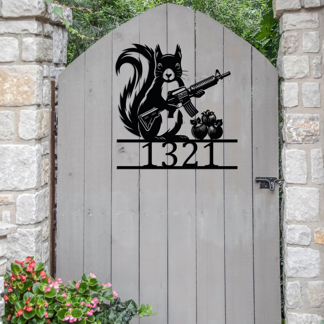 Squirrel Custom Metal Sign, Cute Squirrel Wall Art, House Number Metal ...
