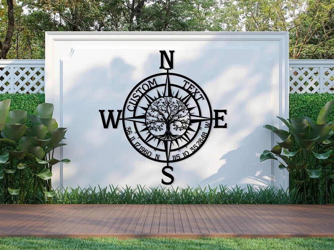 Custom Metal Compass Coordinates Sign, Tree of Life Custom Metal Sign ...