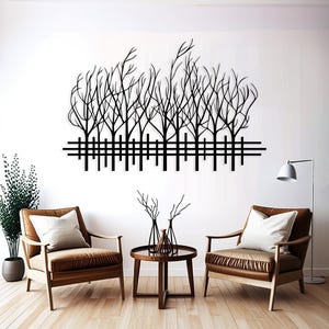 Modern Tree Line Metal Wall Art, Horizontal Living Room Wall Decor ...