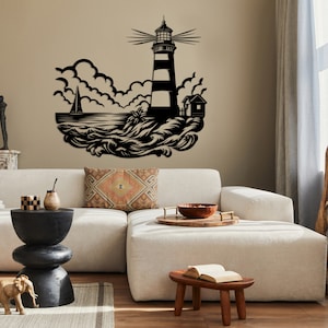 Metal Lighthouse Decor, Nautical Metal Wall Art, Outdoor Beach House ...