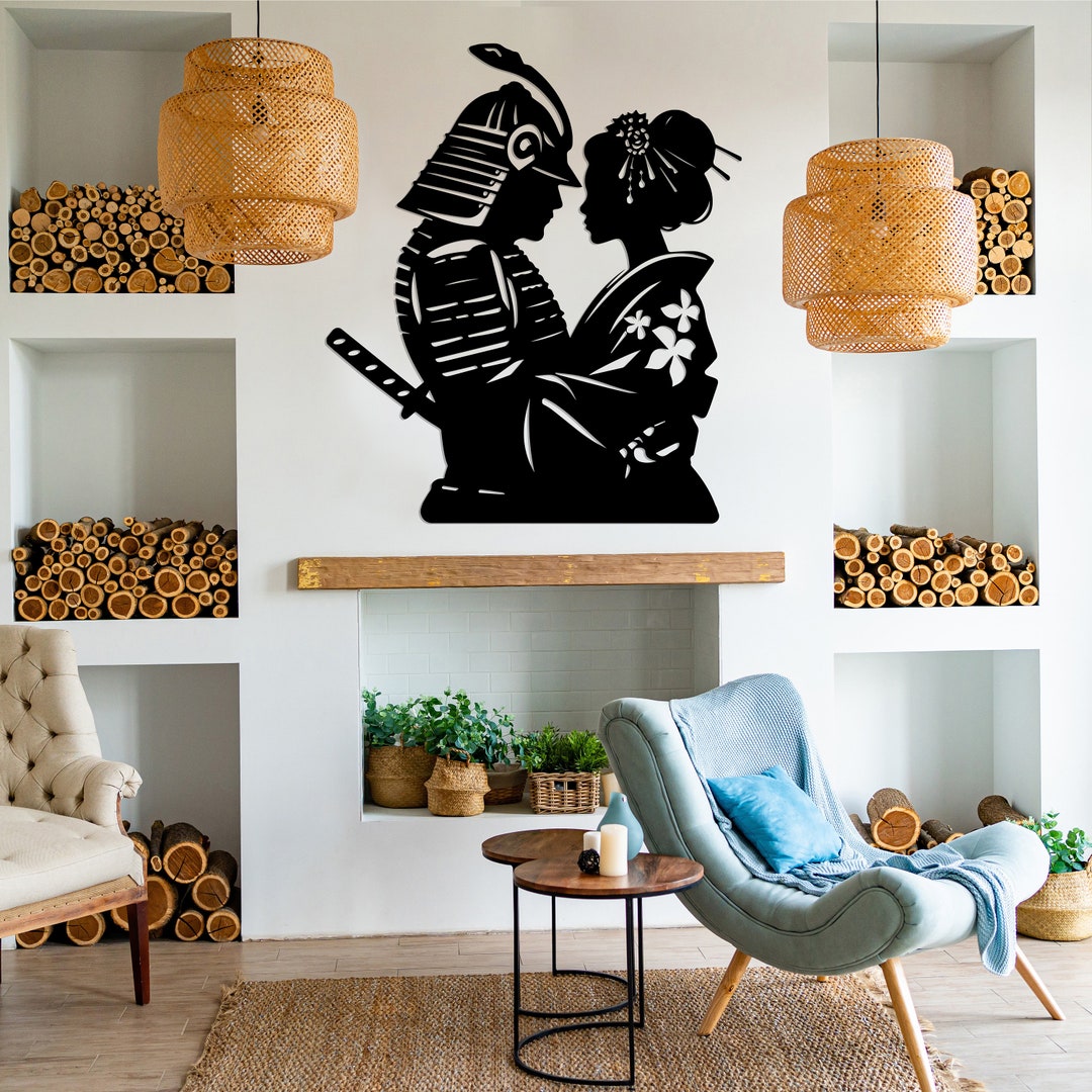 Samurai Warrior & Geisha Metal Wall Art, Couple Bedroom Wall Decor ...