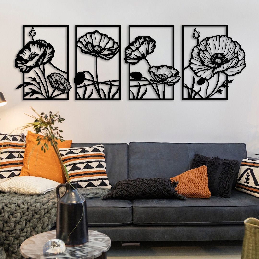 Metal Poppy Wall Art, Red Poppy Decor, Boho Wall Decor Living Room ...