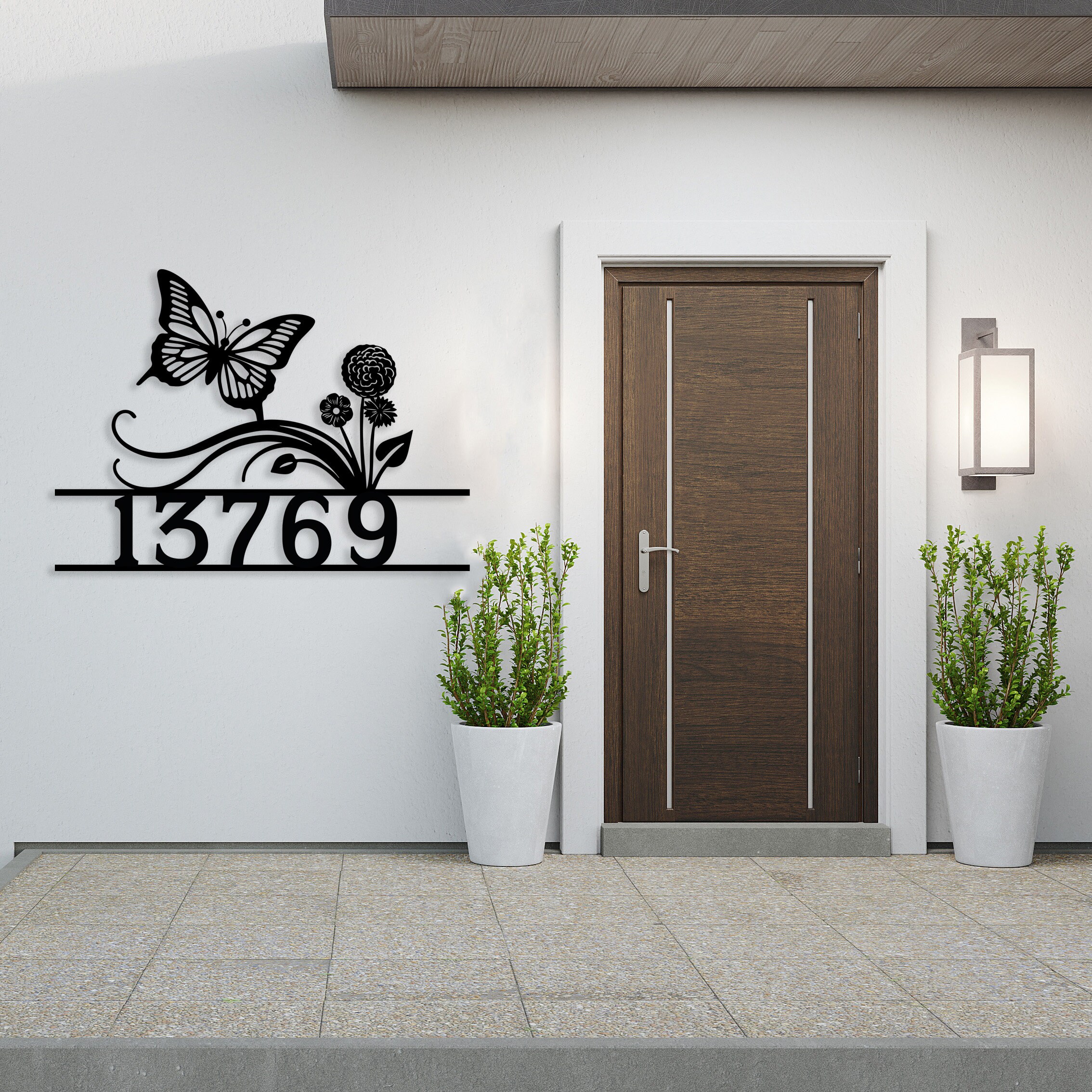 Butterfly With Flowers Custom House Number Sign, Custom Metal Sign ...