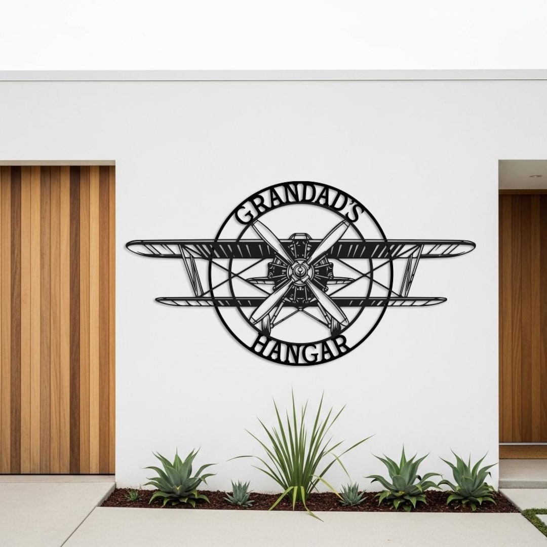 Custom Airplane Hangar Sign, Personalized Metal Pilot Wall Art, Outdoor ...