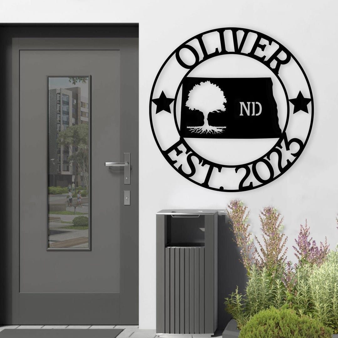 North Dakota Custom Metal Sign, American Elm Tree Metal Wall Decor, ND ...