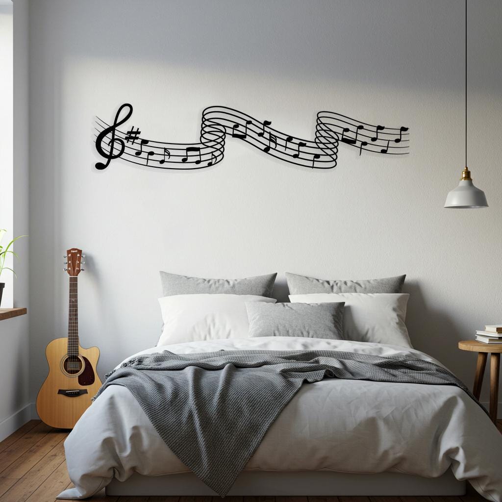 Horizontal Music Wall Art, Metal Notes Decor for Piano Room, Treble ...