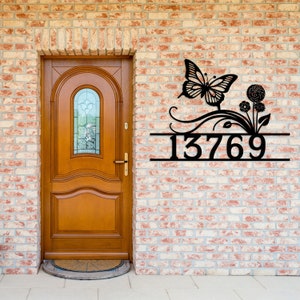 Butterfly With Flowers Custom House Number Sign, Custom Metal Sign ...