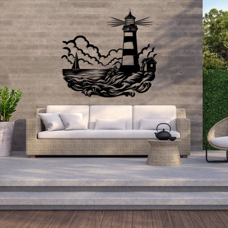 Metal Lighthouse Decor, Nautical Metal Wall Art, Outdoor Beach House ...