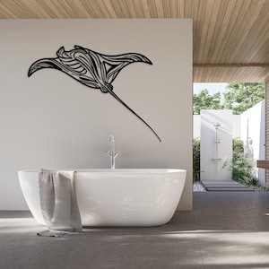 Giant Manta Ray Metal Wall Art, Ocean Wall Decor, Modern Bathroom Wall ...