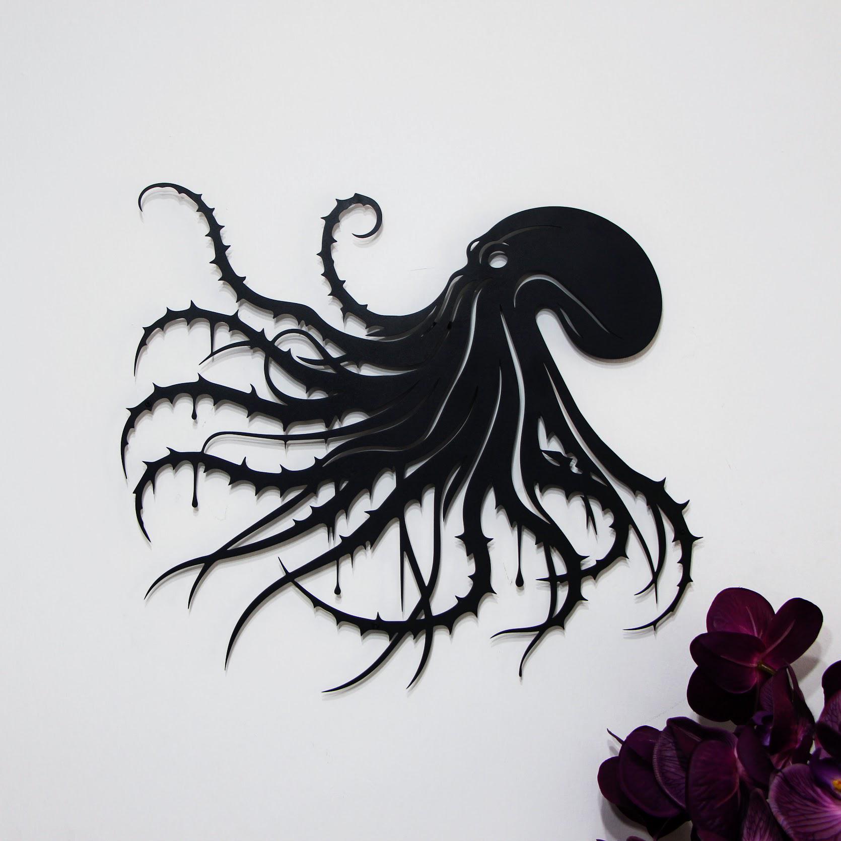 Spooky Octopus Metal Wall Art, Kraken Metal Wall Decor, Nautical ...