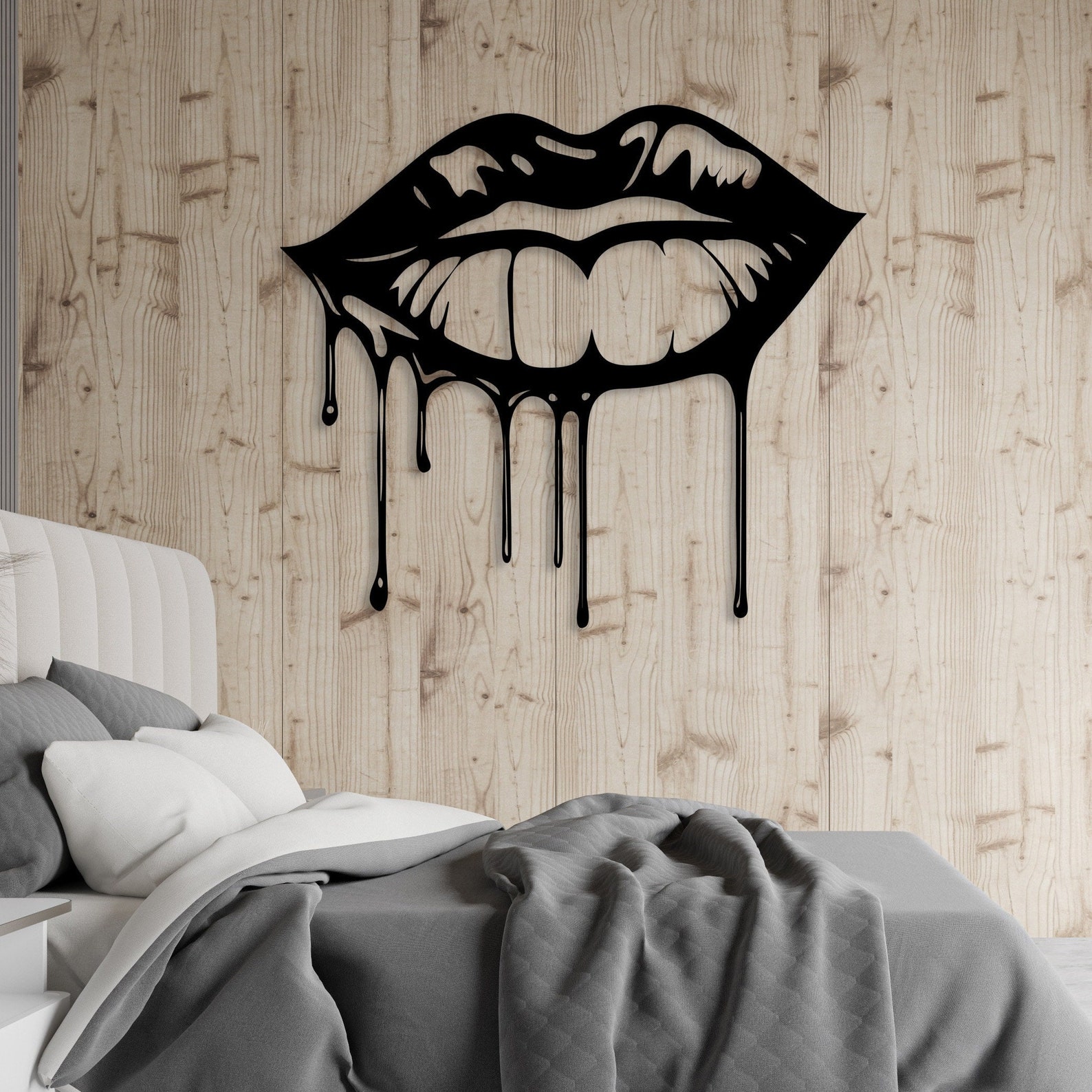 Dripping Lips Metal Wall Art, Seductive Lips Wall Decor, Modern Bedroom ...