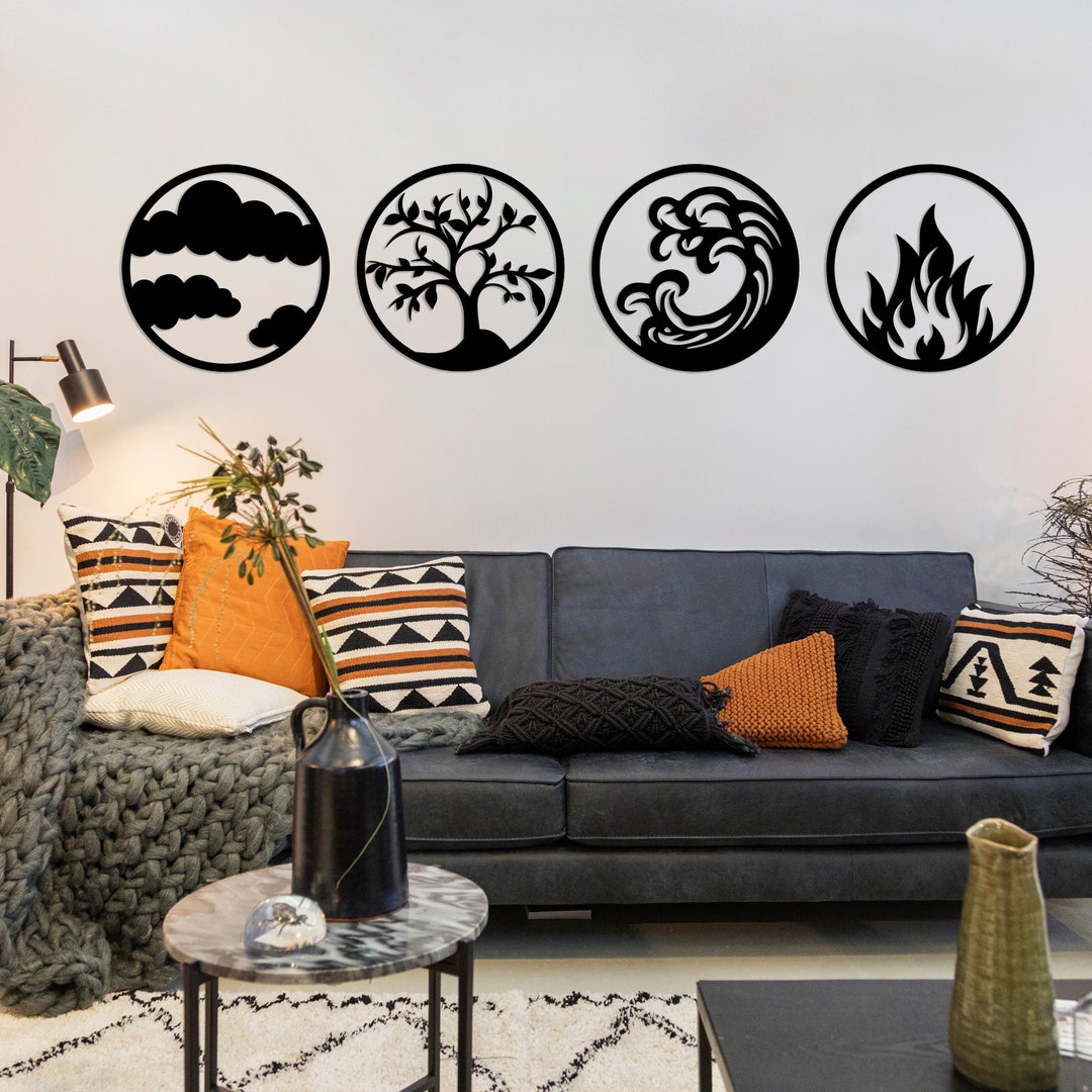 Four Elements Metal Wall Art, Nature Wall Art Sets, Long Horizontal ...