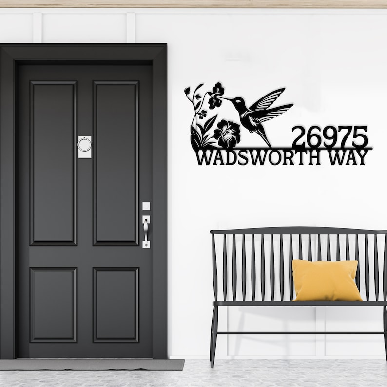 Hummingbird Custom House Number Sign, Cute Custom Metal Sign ...
