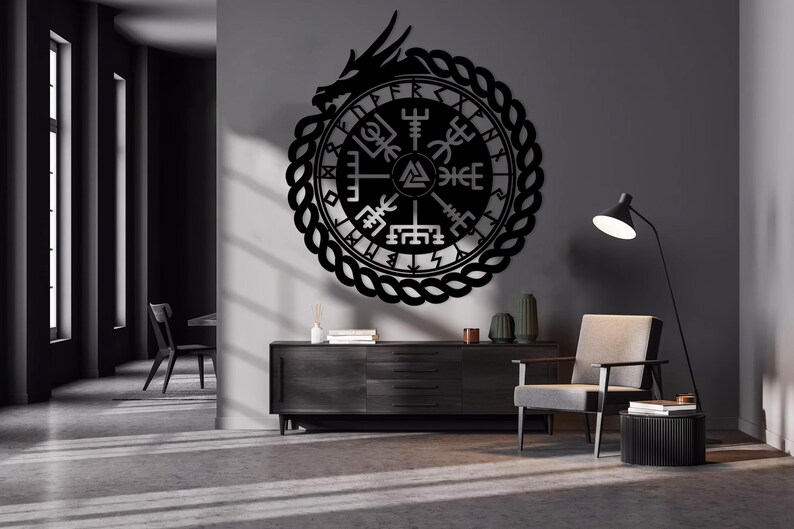 Majestic Ouroboros With Vegvisir Wall Decor, Viking Compass Wall Art ...