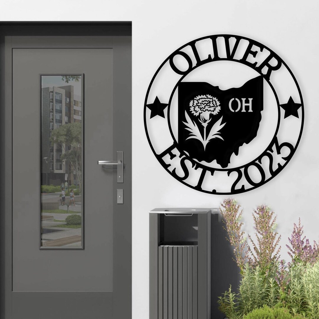 Ohio Custom Metal Sign, Scarlet Carnation Metal Wall Decor, OH State ...