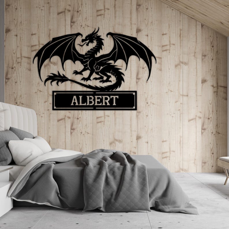 Custom Dragon Monogram Sign, Custom Dragon Metal Wall Art, Personalized ...