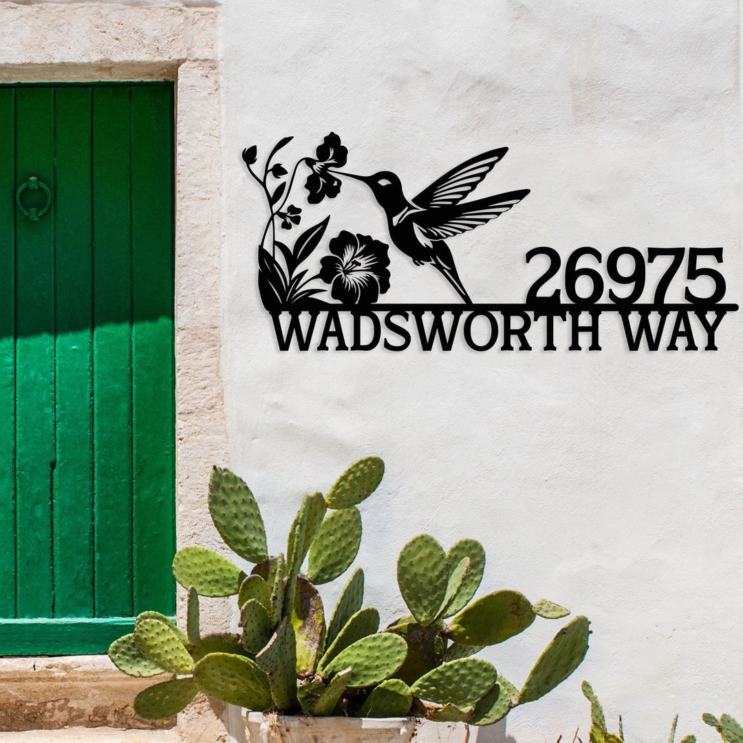 Hummingbird Custom House Number Sign, Cute Custom Metal Sign ...