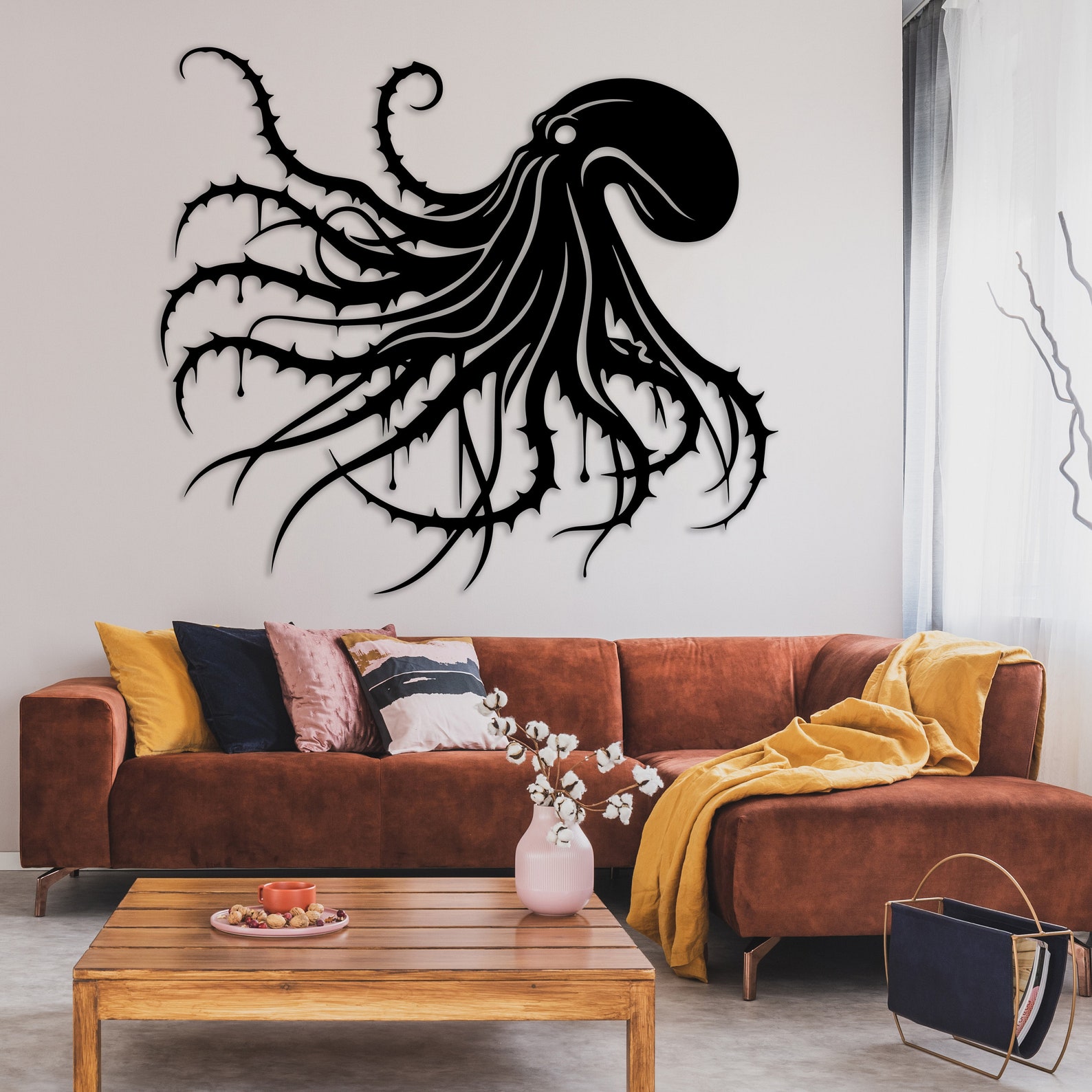 Spooky Octopus Metal Wall Art, Kraken Metal Wall Decor, Nautical ...