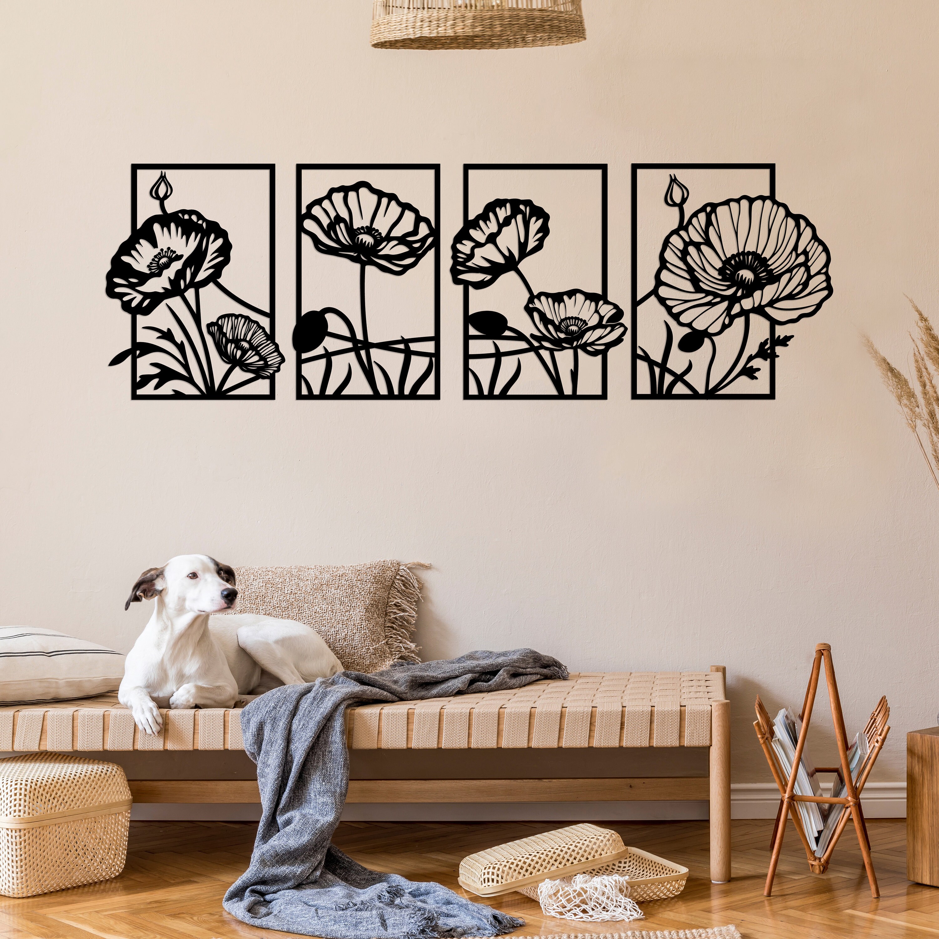 Metal Poppy Wall Art, Red Poppy Decor, Boho Wall Decor Living Room ...