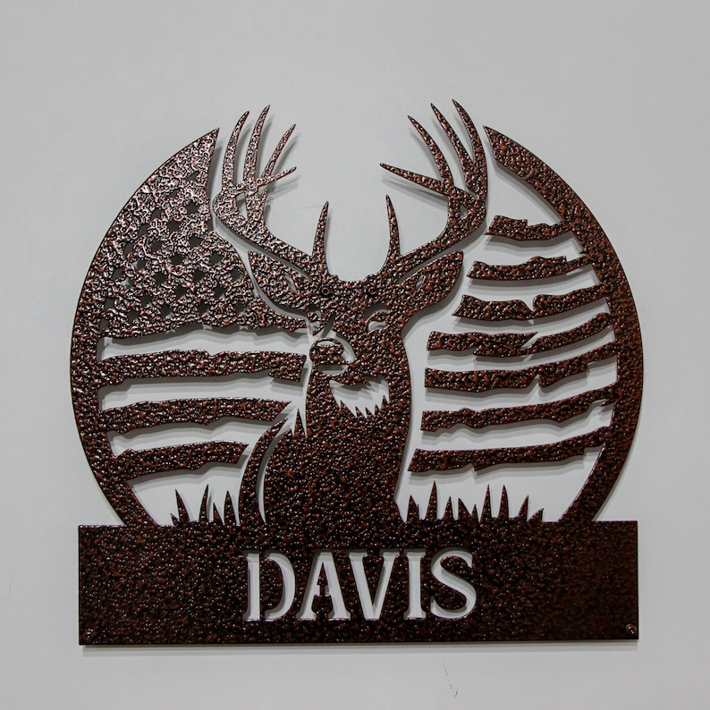 Custom Us Flag Deer Hunting Sign, Personalized Patriotic Metal Wall Art ...