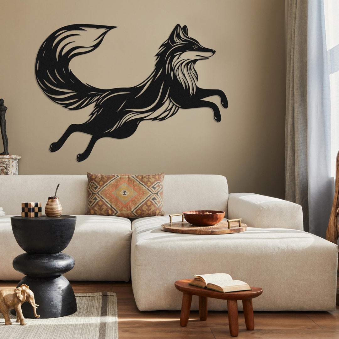 Cute Fox Metal Wall Art, Fluffy Fox Tail Wall Decor, Modern Rustic Wall ...