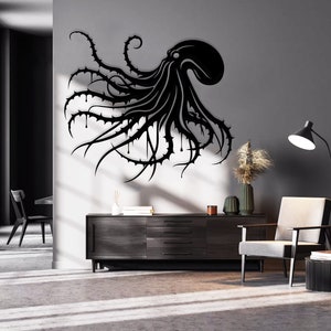 Spooky Octopus Metal Wall Art, Kraken Metal Wall Decor, Nautical ...