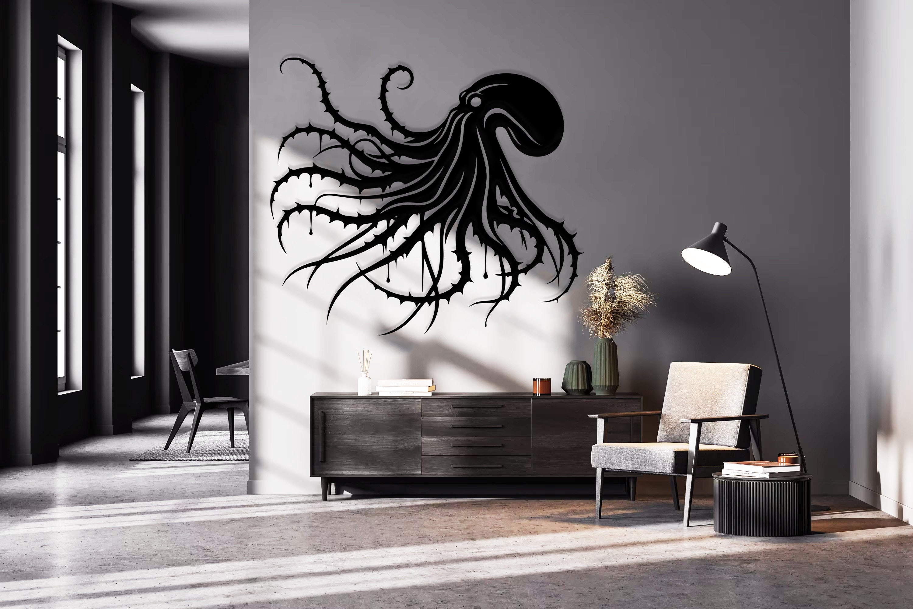 Spooky Octopus Metal Wall Art, Kraken Metal Wall Decor, Nautical ...
