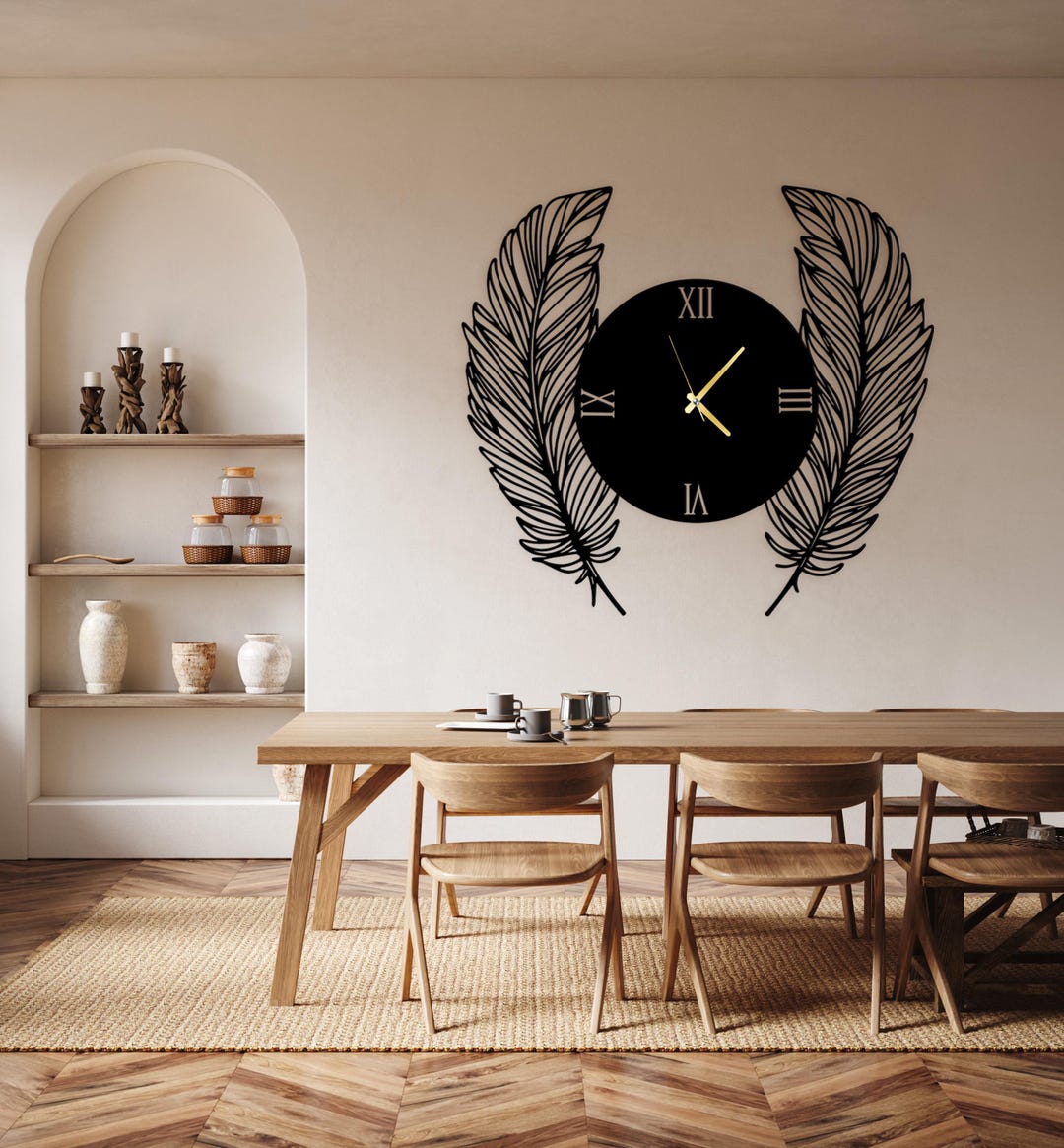 Feathers Metal Wall Clock, Modern Wall Clock, Feather Wall Clock, Wall ...