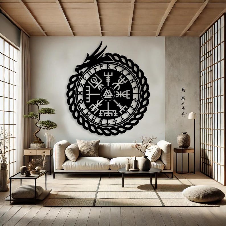 Majestic Ouroboros With Vegvisir Wall Decor, Viking Compass Wall Art ...