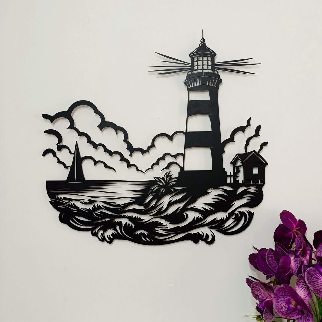 Metal Lighthouse Decor, Nautical Metal Wall Art, Outdoor Beach House ...