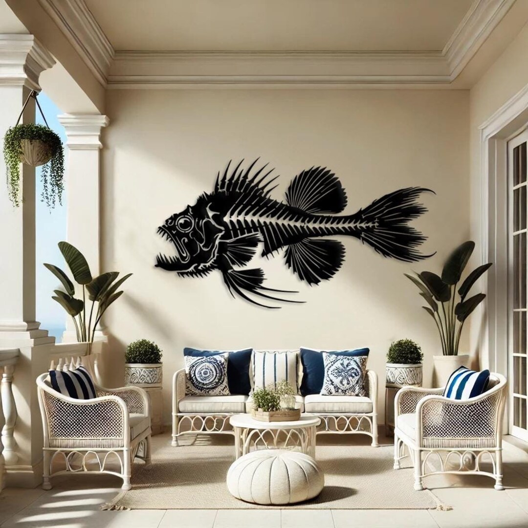 Giant Fishbones Metal Wall Art, Nautical Bathroom Decor, Beach House ...