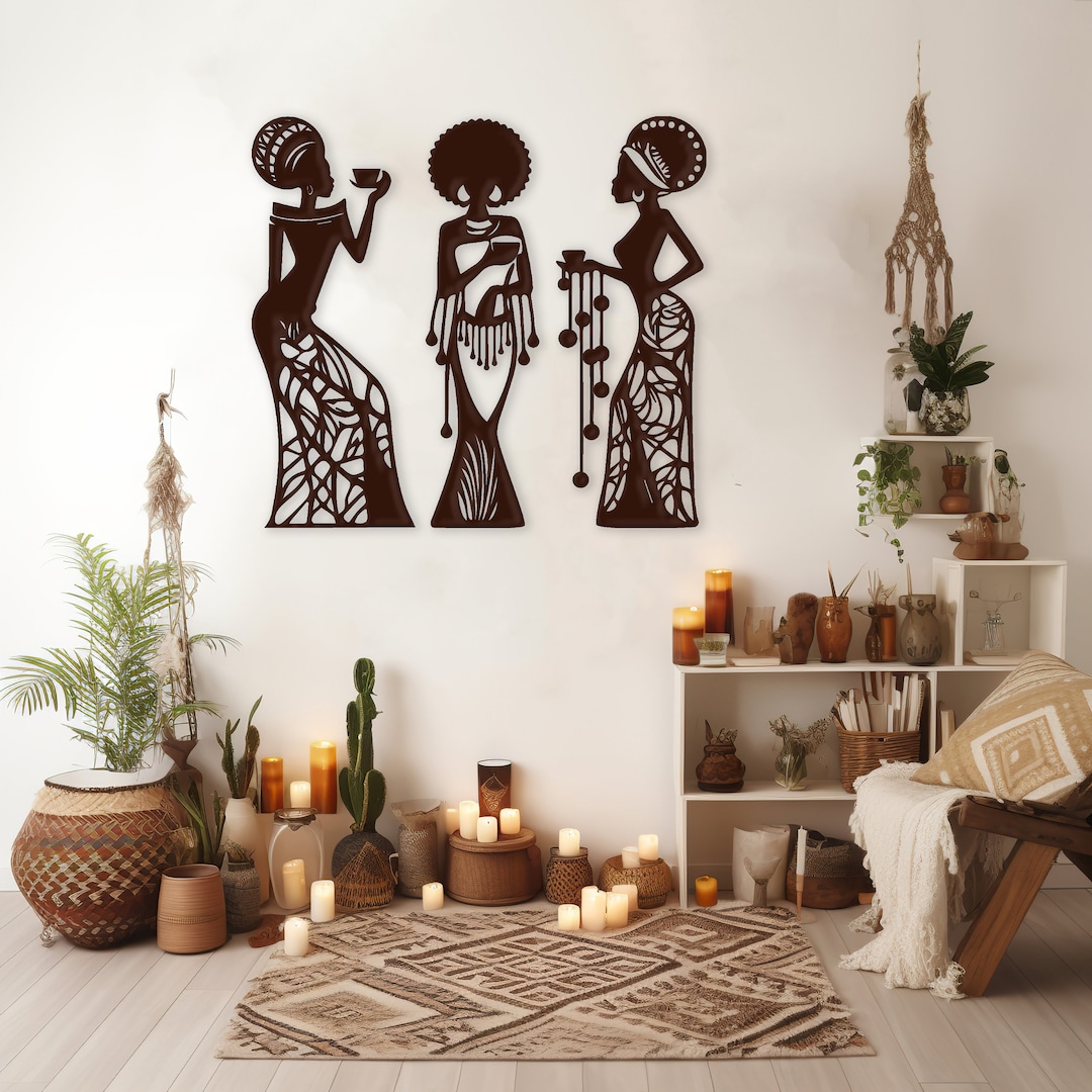African American Metal Wall Art, Cozy African Traditional Living Room ...