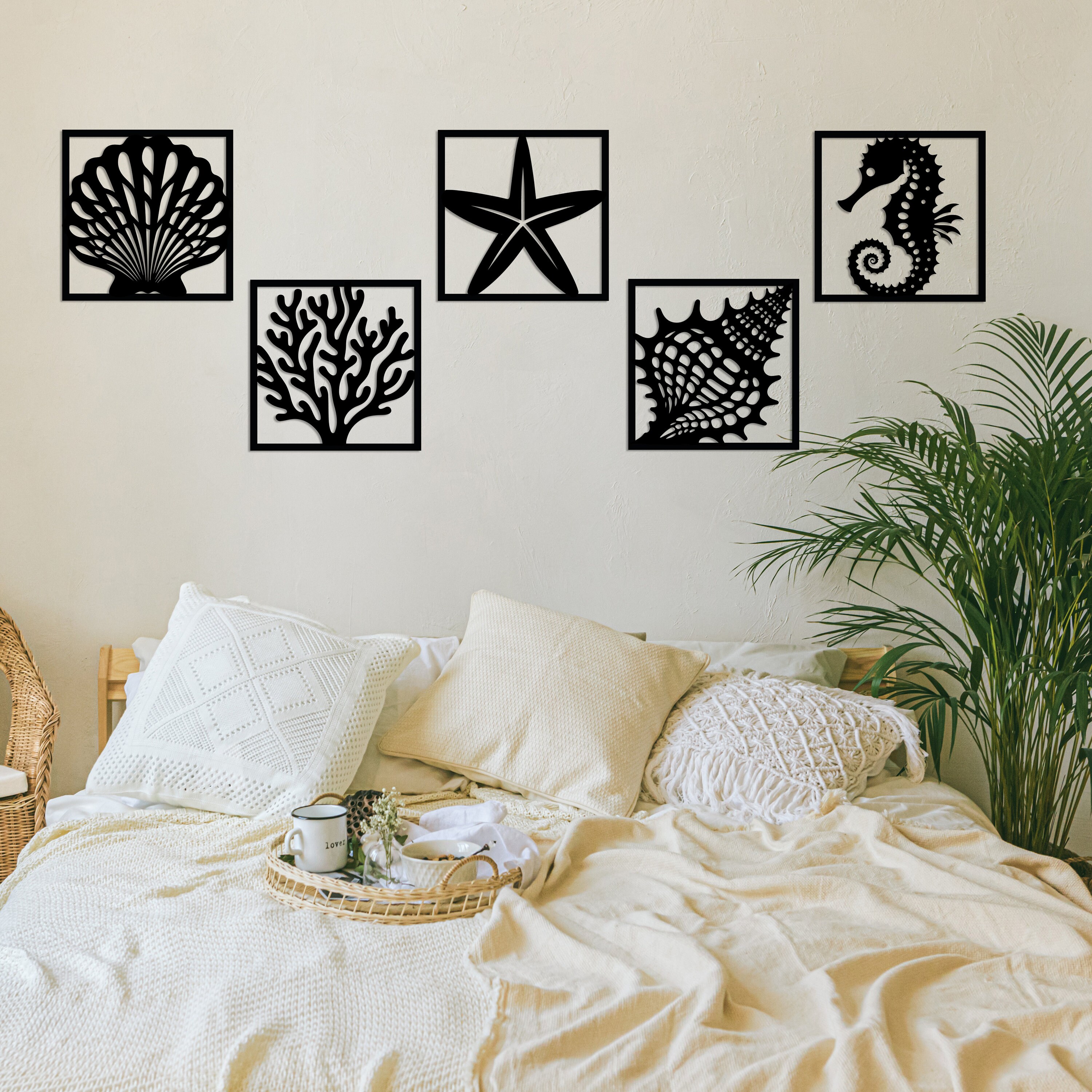 Coastal Metal Wall Art, Tropical Wall Art Sets, Beach House Wall Decor ...