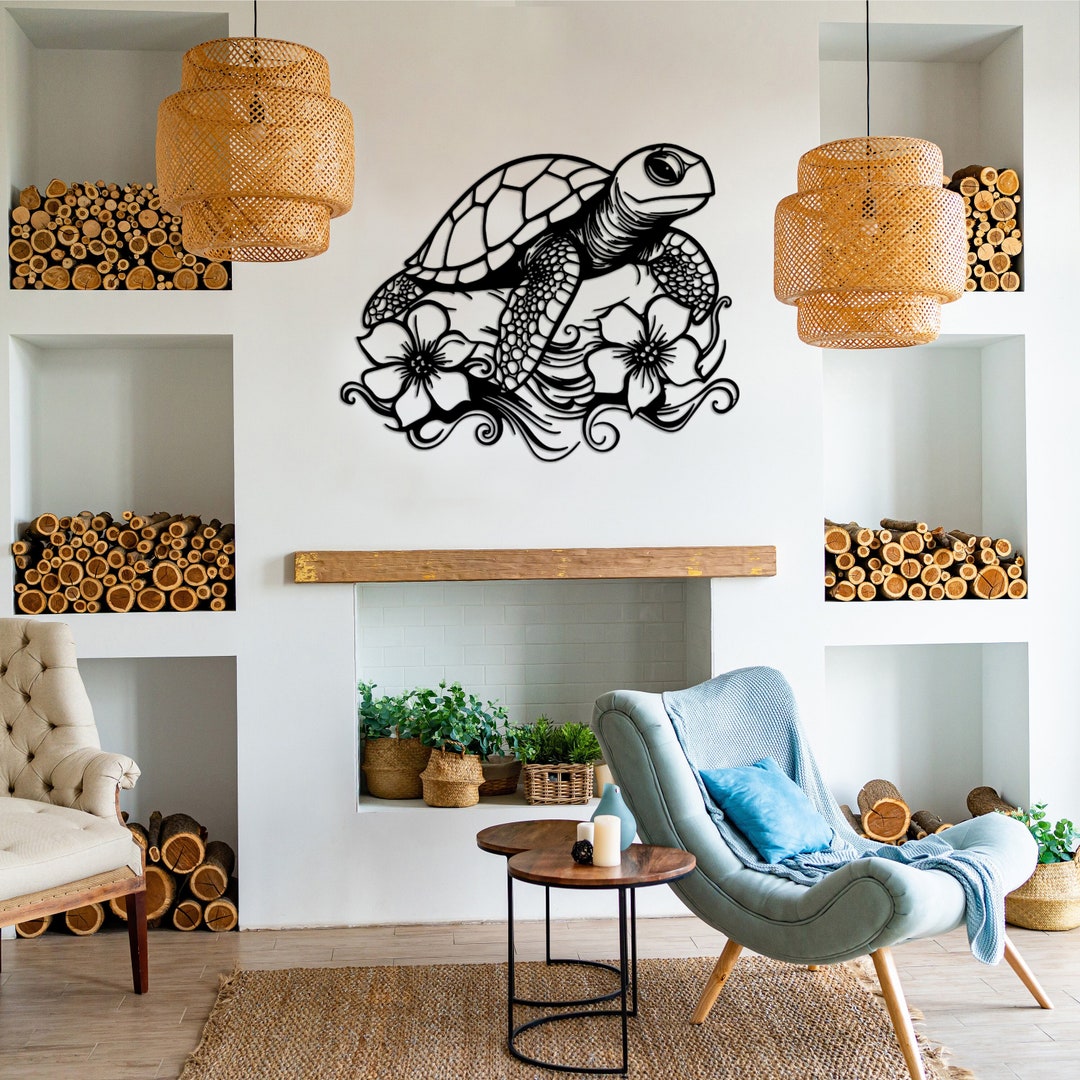 Ocean Wave Sea Turtle Sun Wall Art, Beach House Wall Decor, Nautical ...